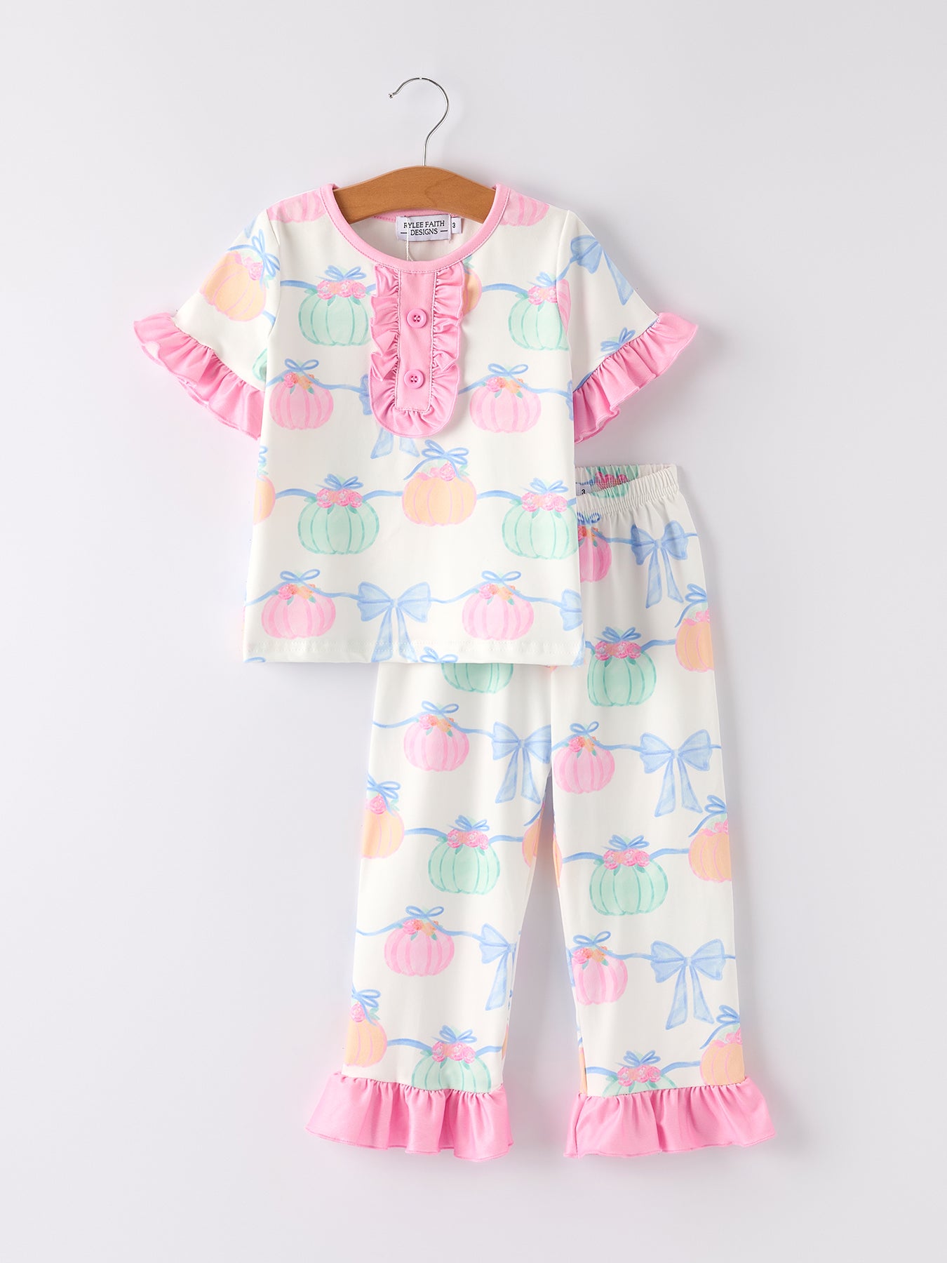 Fall Halloween & Thanksgiving Short Sleeve Ruffled Milk Silk Girls Paj ...