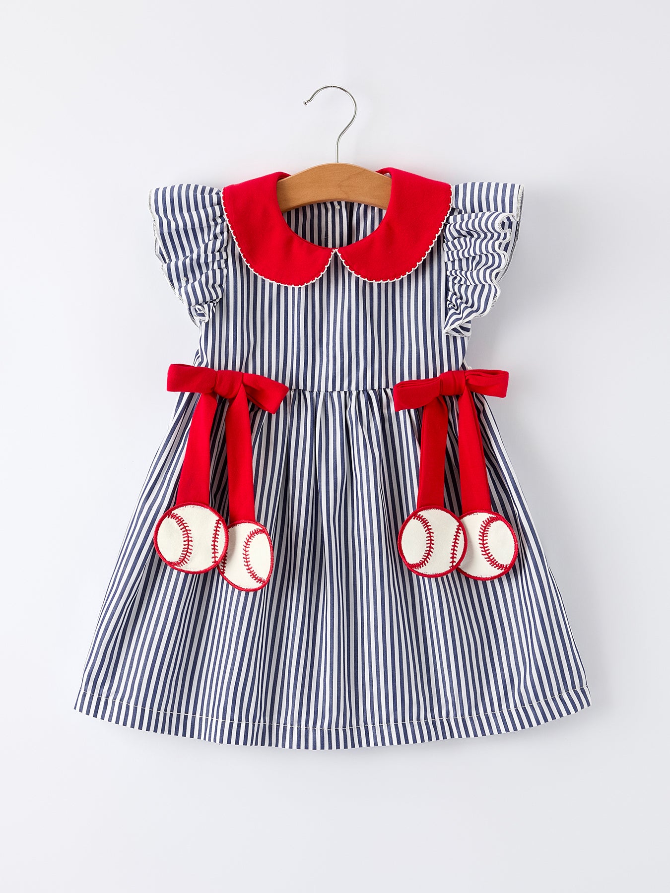 Girls Baseball Team Outfit – Striped Ruffle Sleeve Dress with Ball Des ...