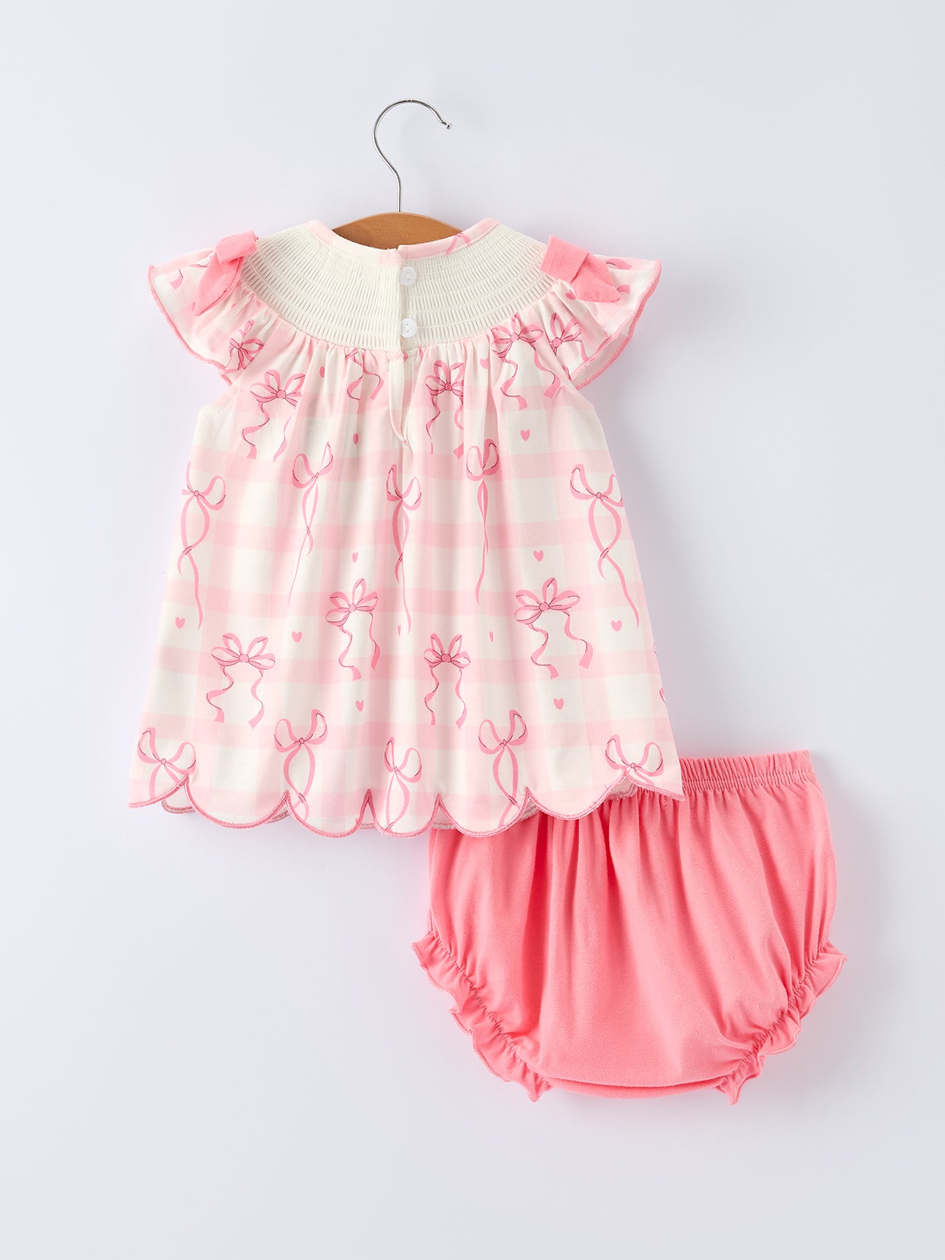 Spring Pink Bow Teddy Smocked Embroidery Baby Girls Bloomers Set ...