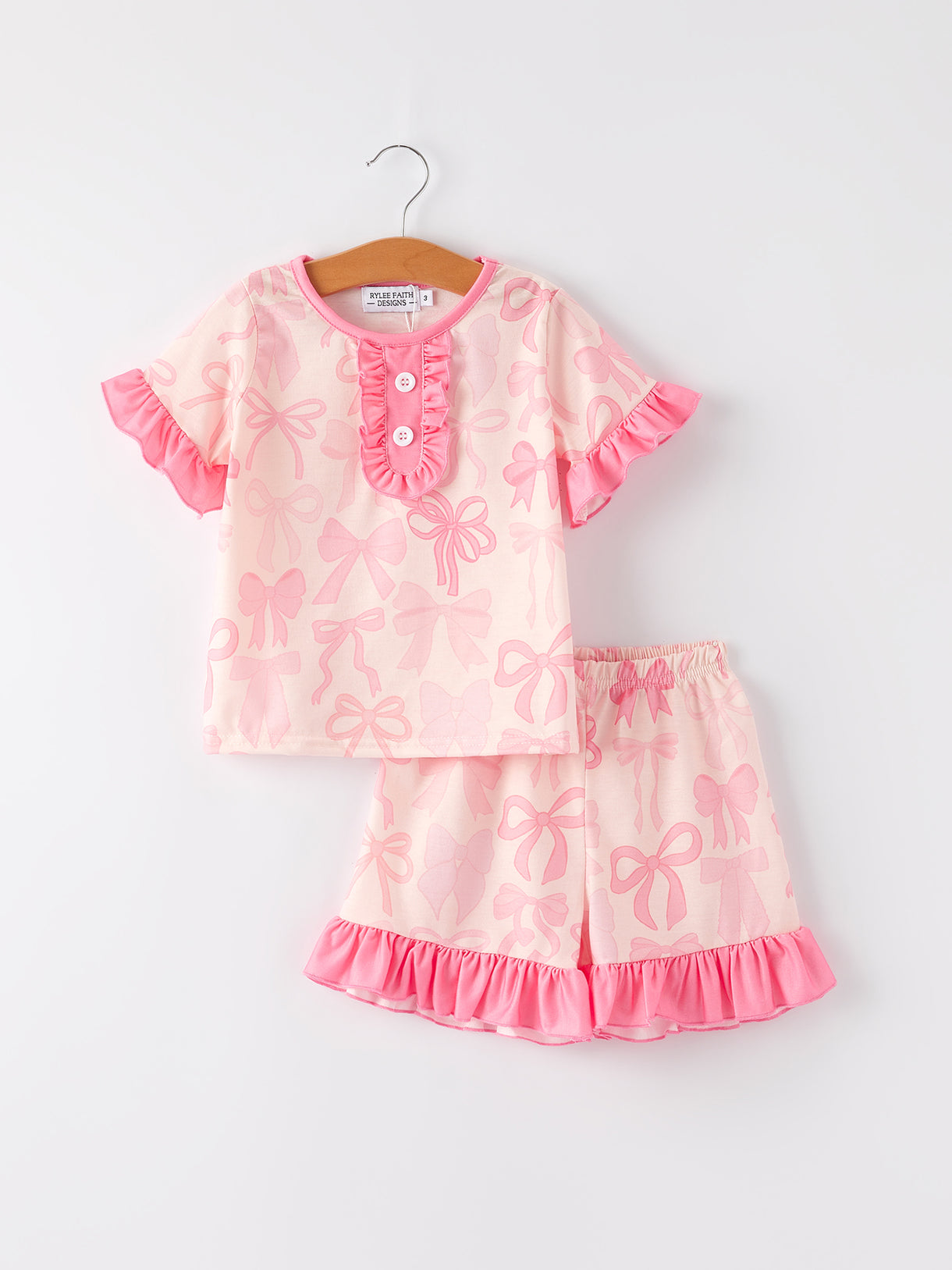 Girls Pink Bow Print Pajamas Set – Rylee Faith Designs
